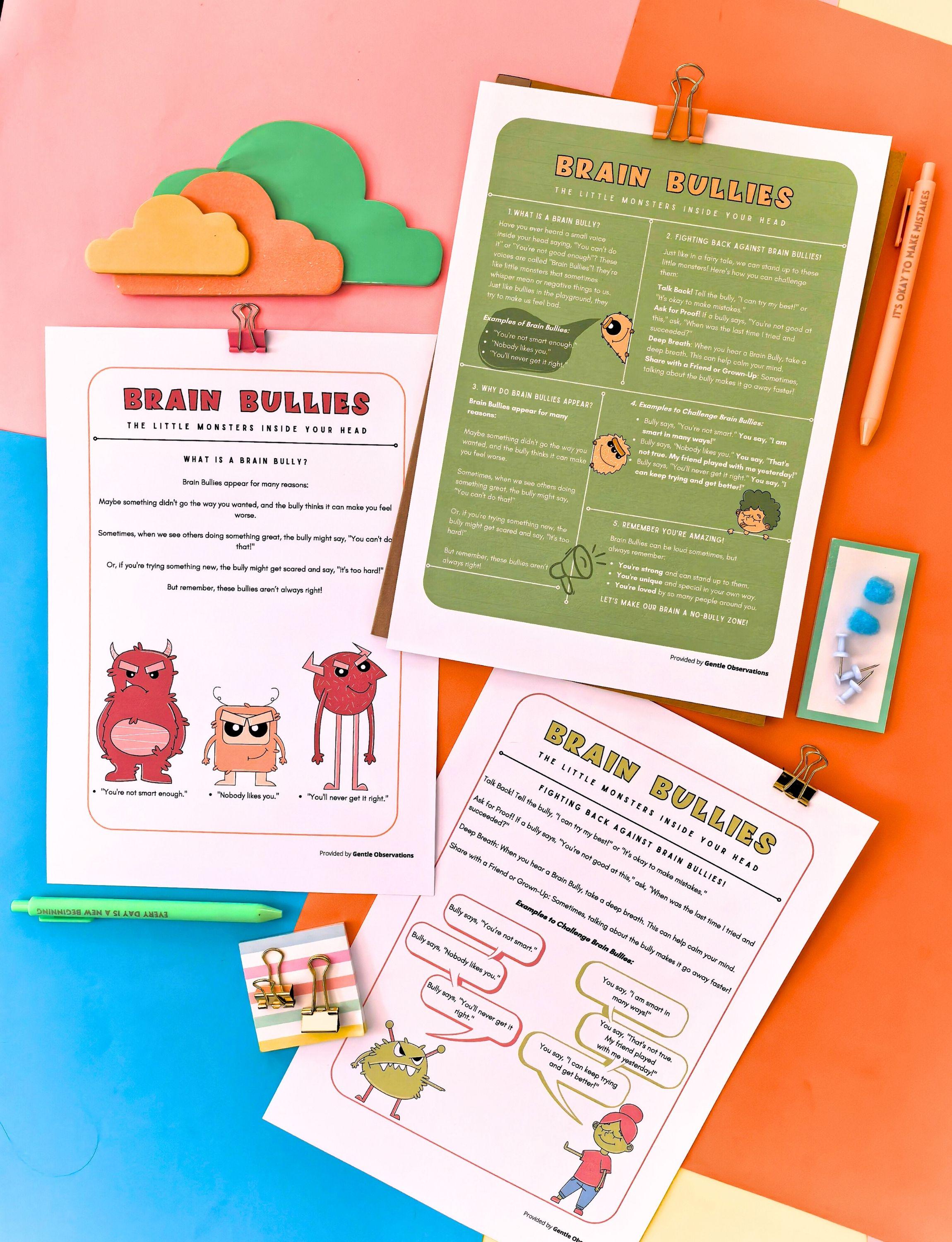 Brain Bullies CBT Worksheets for Kids, Automatic Negative Thoughts ...