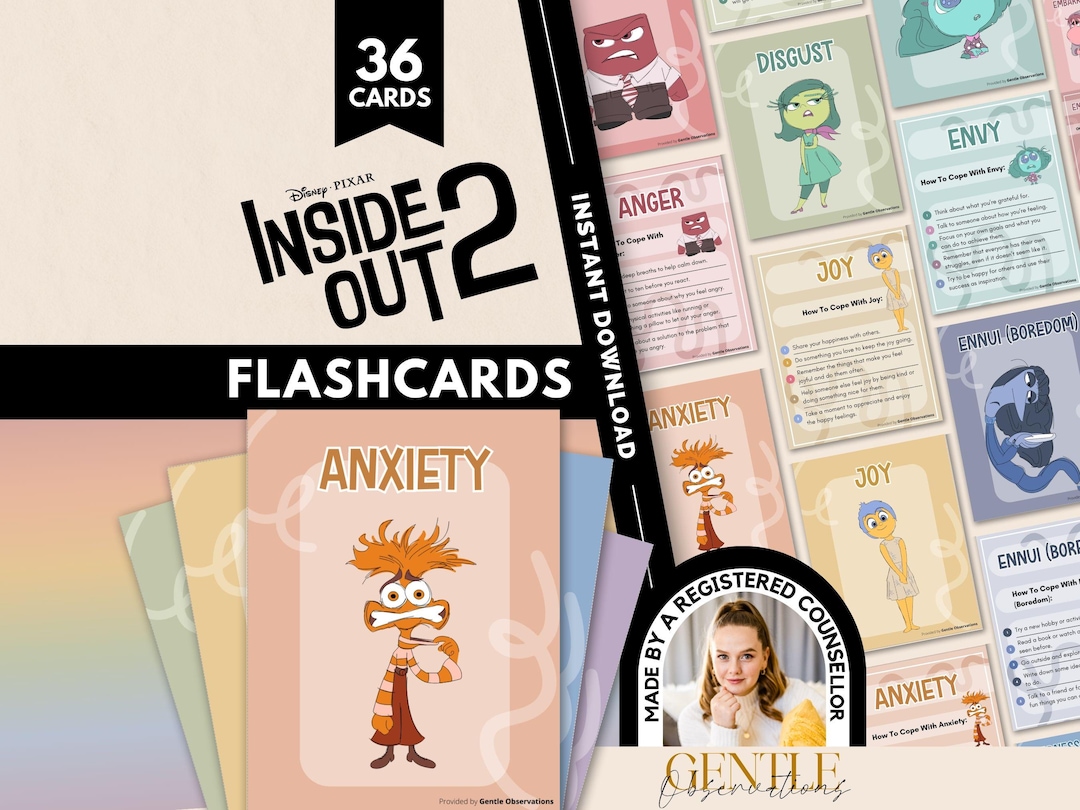 Inside Out 2 Coping Skill Therapy Flashcards for Kids, Emotional ...