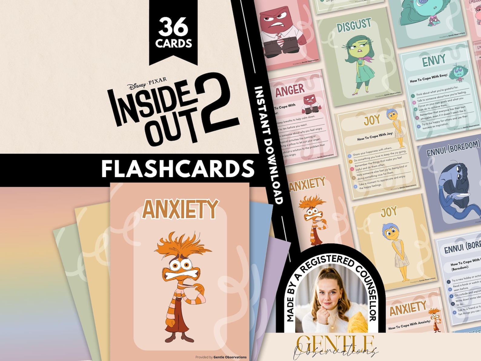 Inside Out 2 Coping Skill Therapy Flashcards for Kids, Emotional ...
