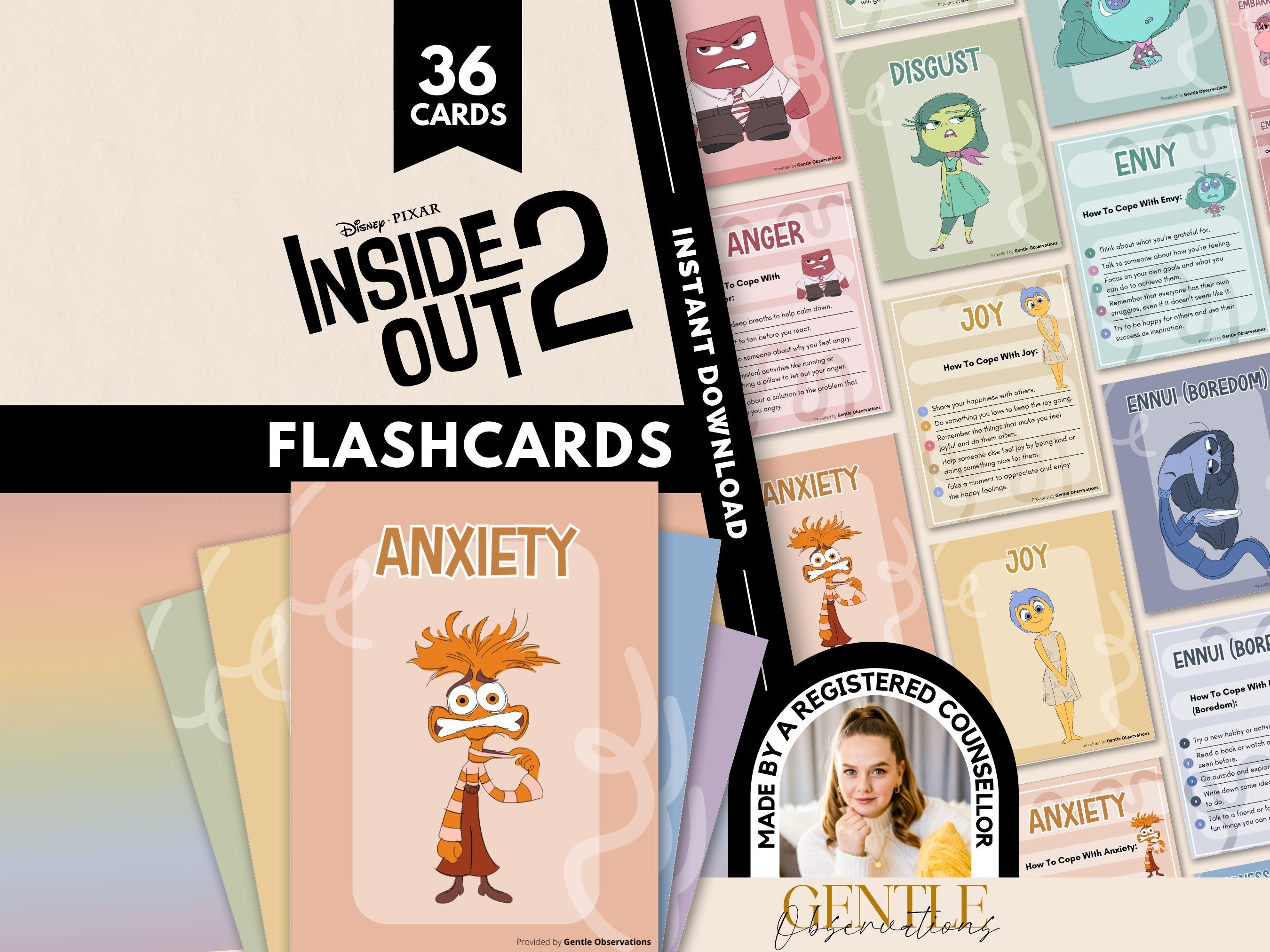 Inside Out 2 Coping Skill Therapy Flashcards for Kids, Emotional ...