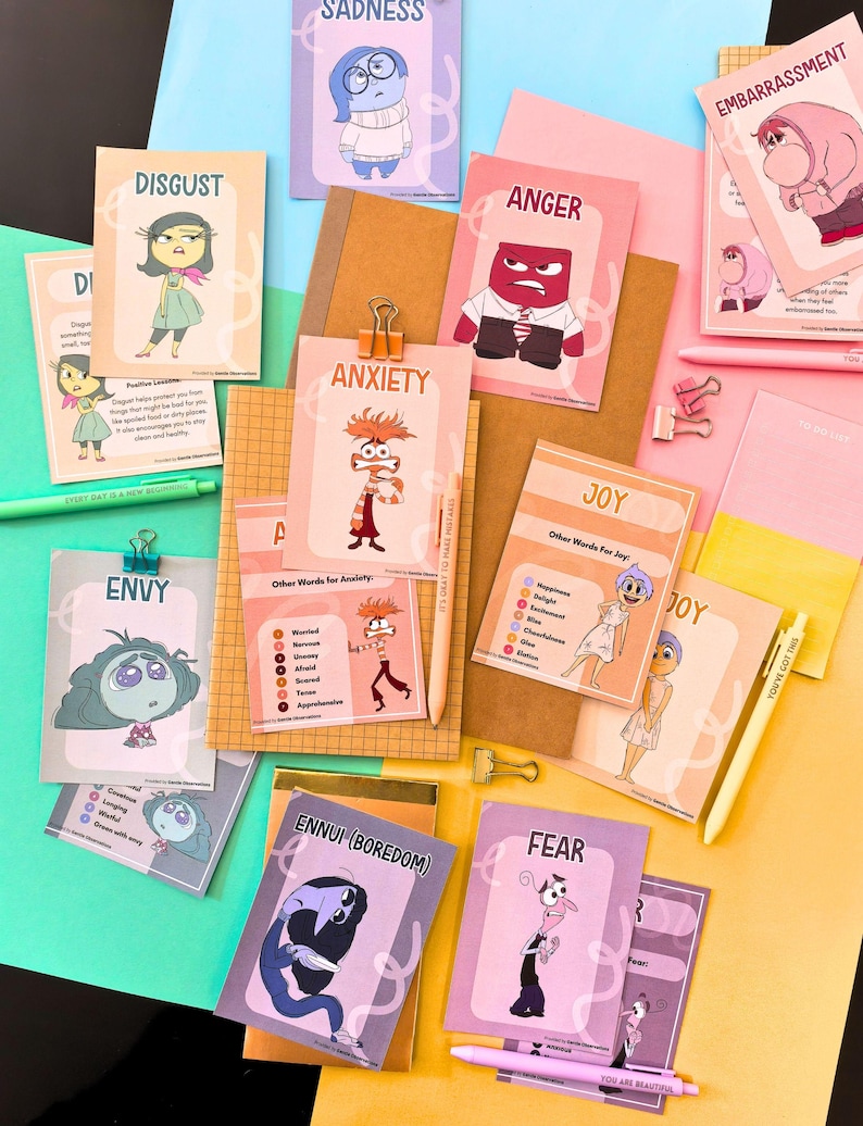 Inside Out 2 Coping Skill Therapy Flashcards for Kids, Emotional ...