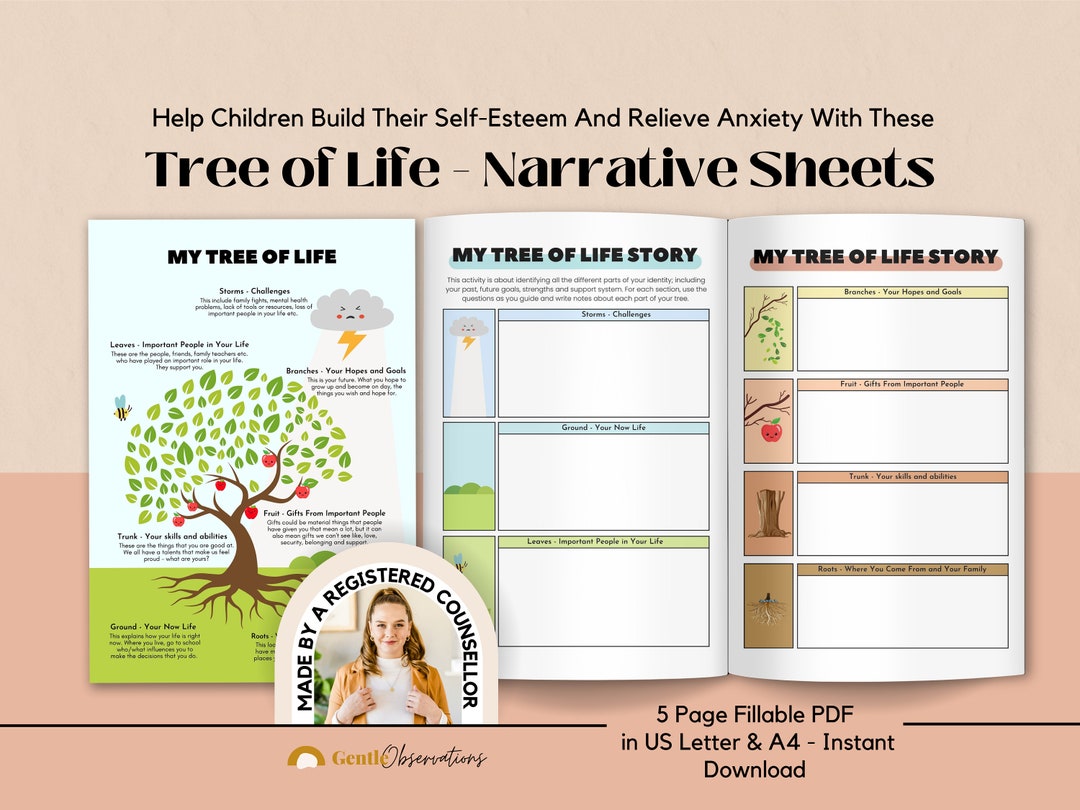 Narrative Therapy Tree of Life Trauma Sheets PTSD, School Counselor ...