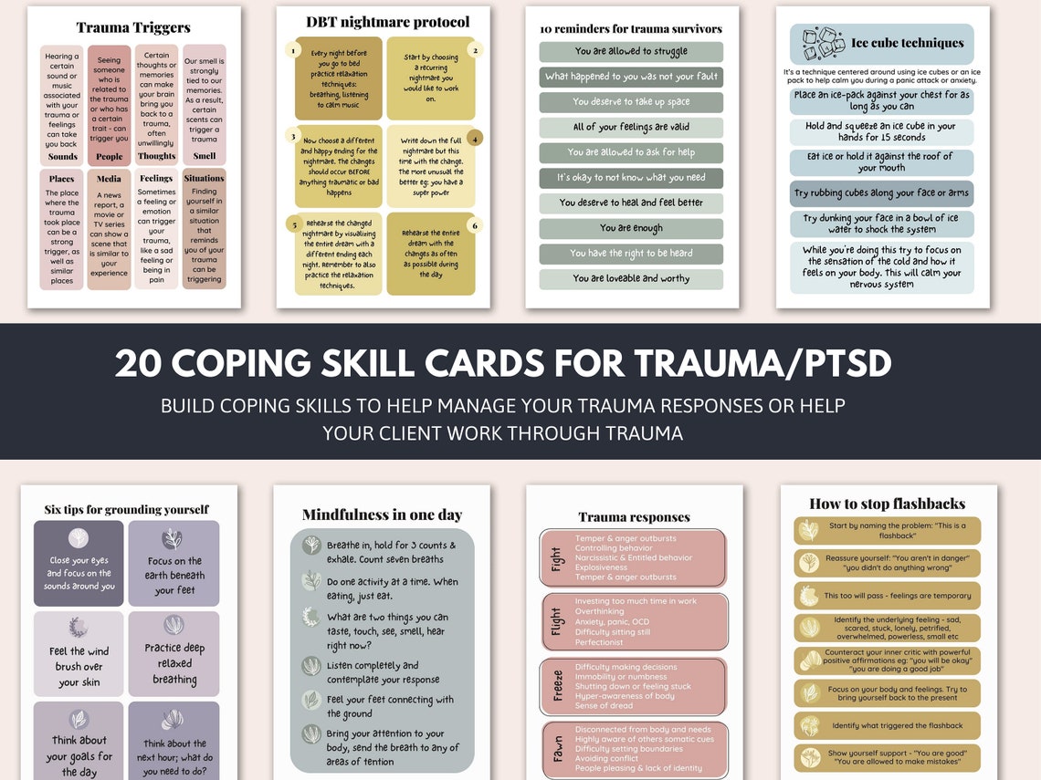 PTSD Trauma Coping Skills Cards DBT Skills Emotional - Etsy Australia