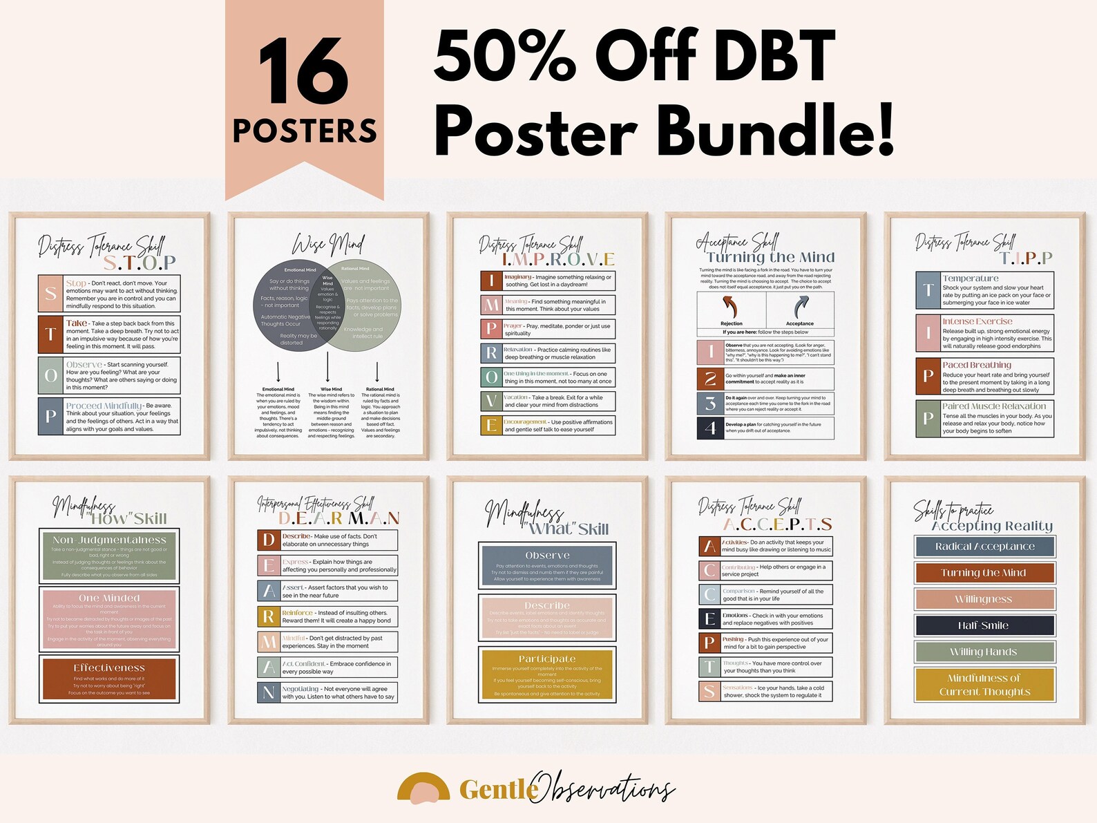 DBT Savings Bundle, DBT Skills, Therapy Office Decor, Wise Mind ...