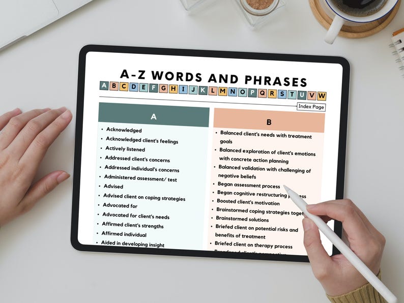 730 Therapy Intervention List, Words and Phrases Therapy Verbiage for ...