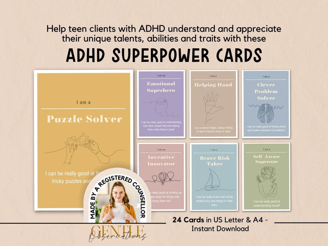ADHD Superpower Cards for Teens & Adults, Teen ADHD Therapy Activity ...