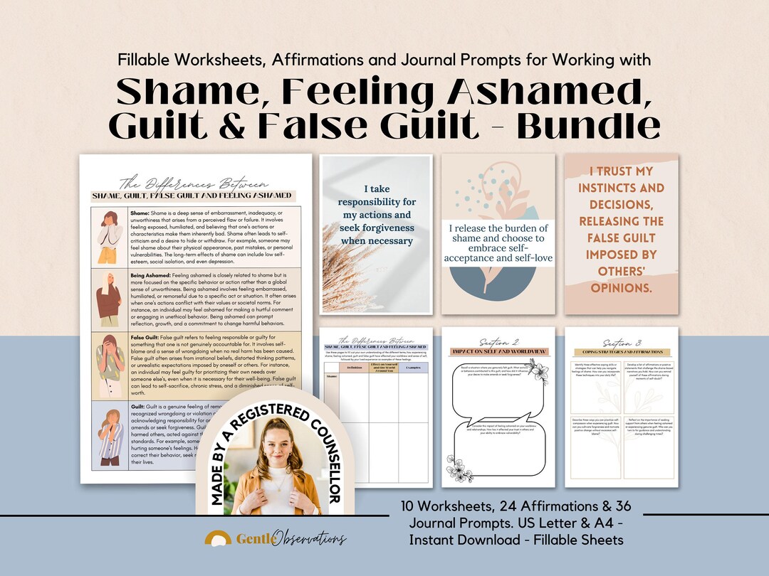 Guilt Vs Shame Mini Bundle, Shame Worksheets, Shame & Guilt Journal ...