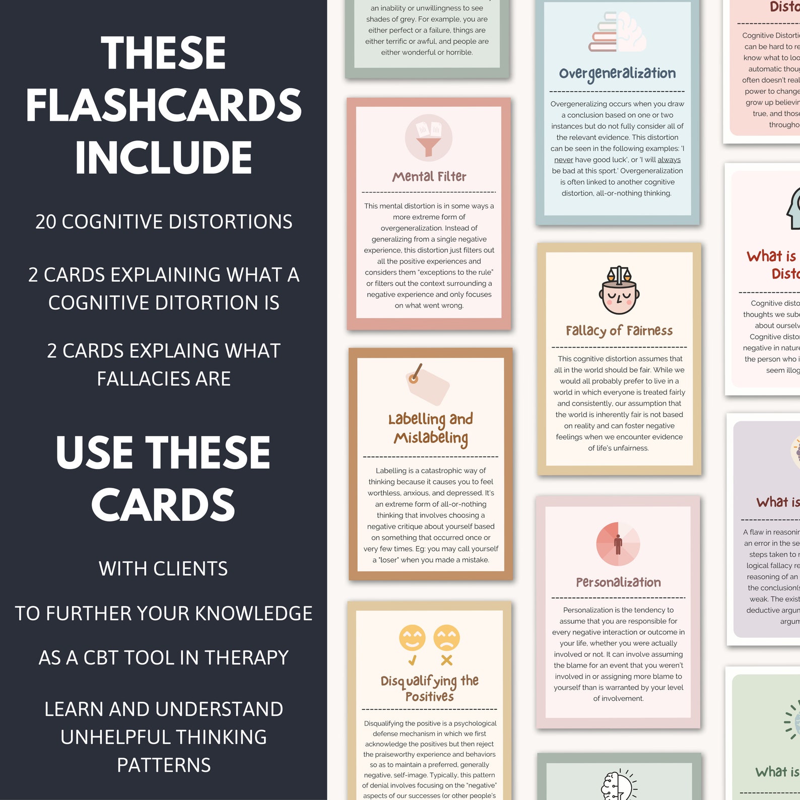 Cognitive Distortion Flashcards CBT Therapy Tool Coping - Etsy