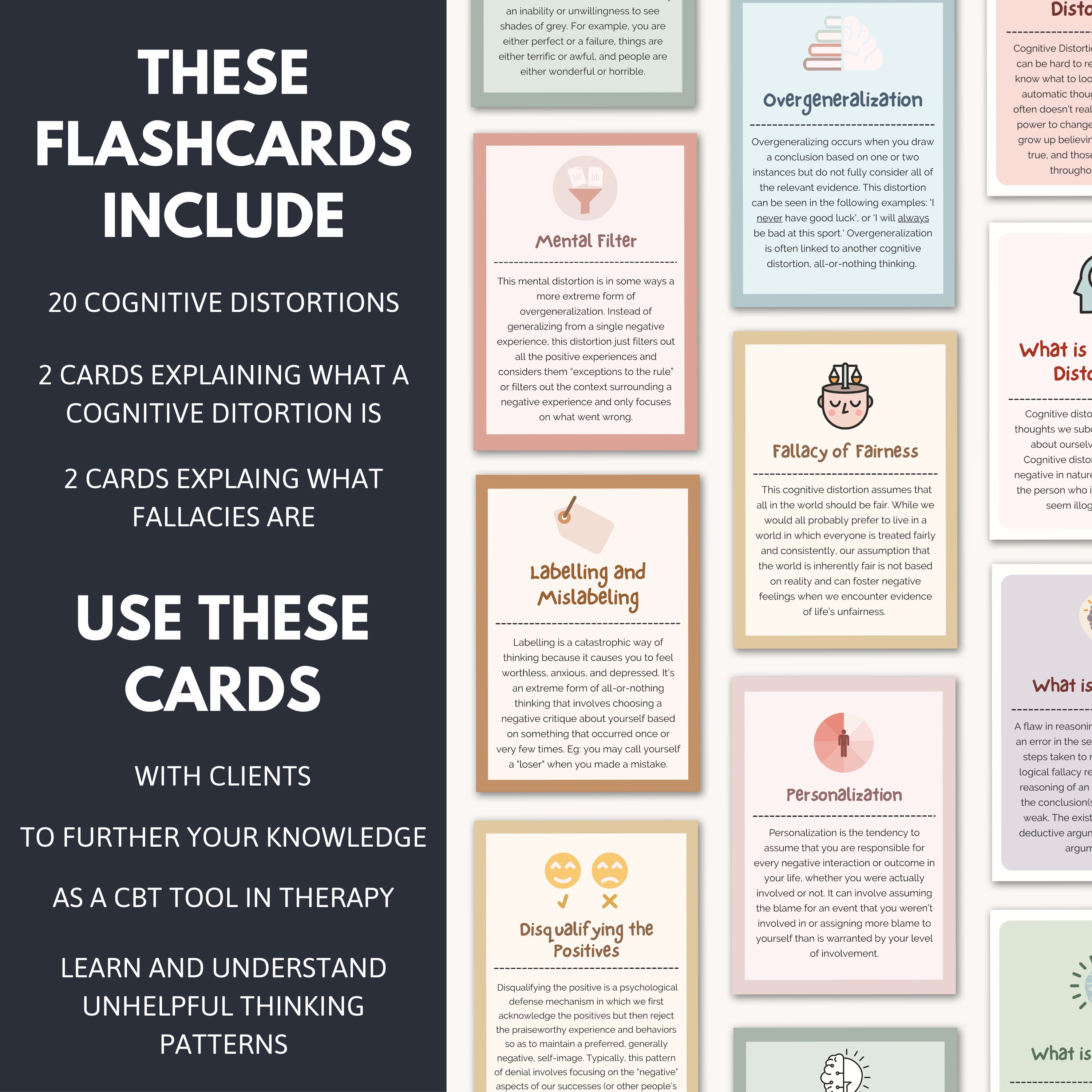 Cognitive Distortion Flashcards CBT Therapy Tool Coping - Etsy