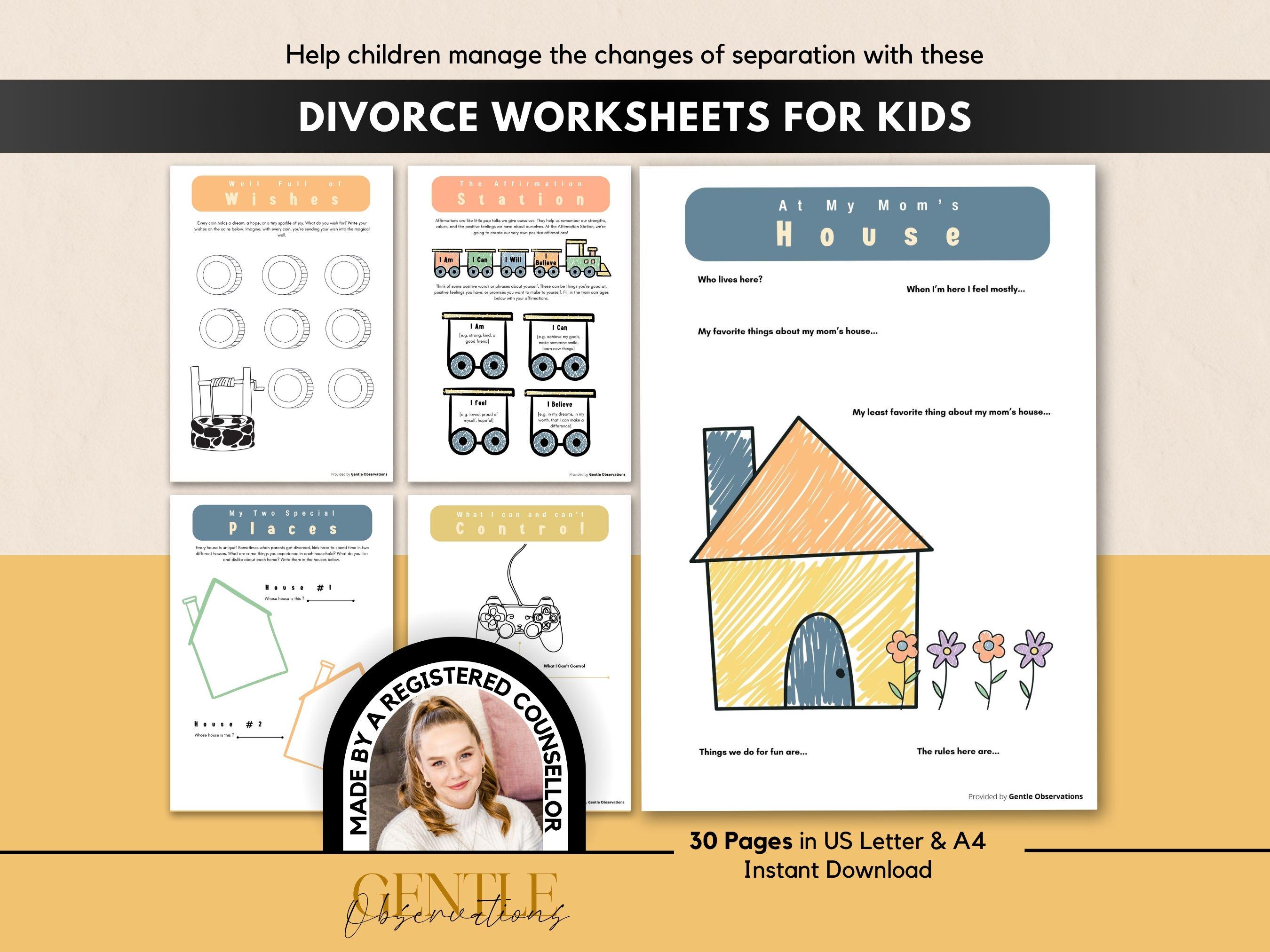 Divorce Worksheets for Kids Coping With Separation, Emotional ...