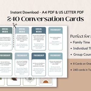240 Teen Conversation Cards for Counseling Teens, Family Therapy, Teen ...