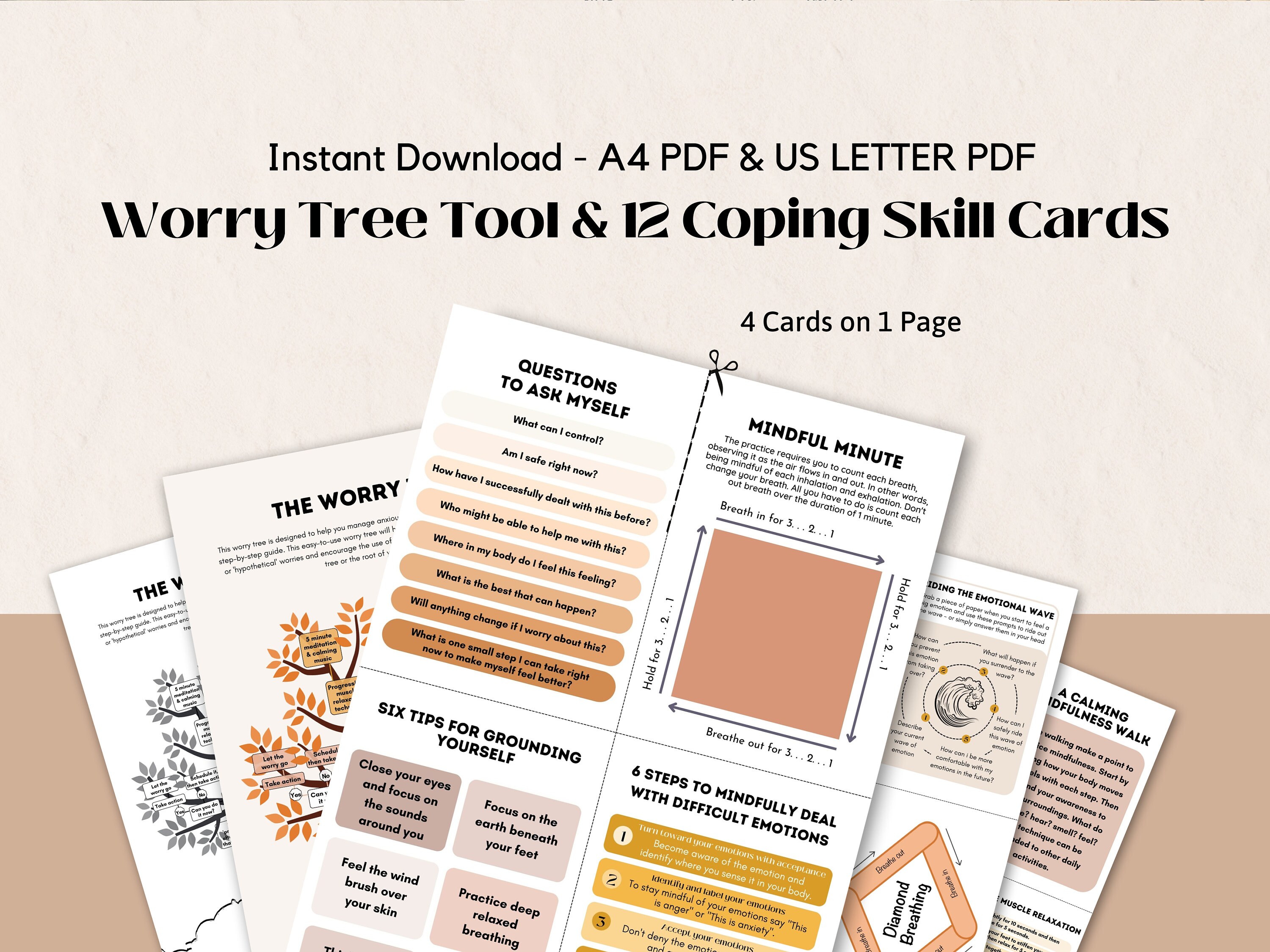 The Worry Tree Worksheets, GAD Anxiety Relief, Challenging Cognitive ...