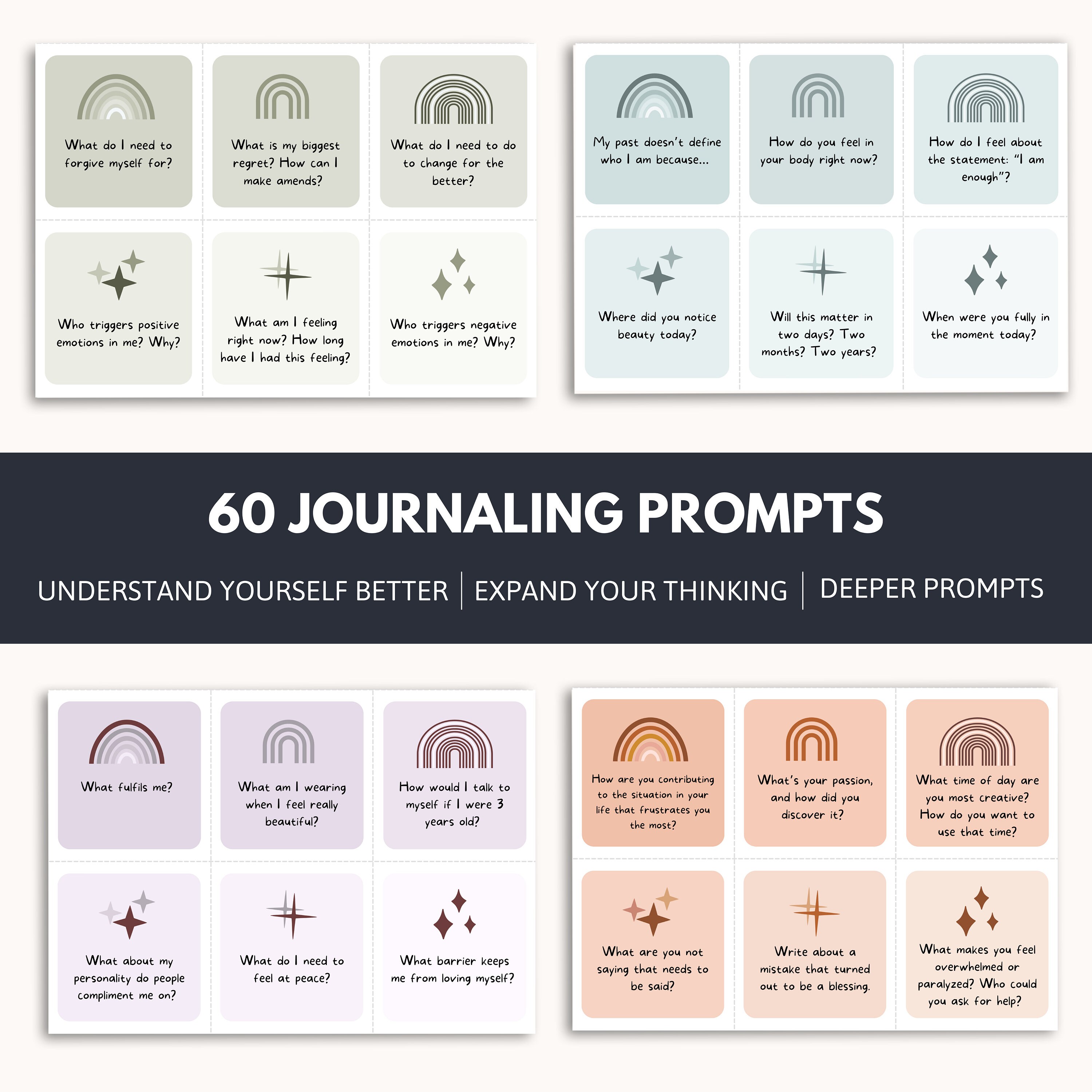 Journaling Prompts 60 Reflection Cards Anxiety Coping Cards - Etsy