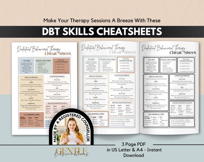 DBT Cheat Sheet, Psychology Tool, DBT Skills, Counselor Tool, Distress ...