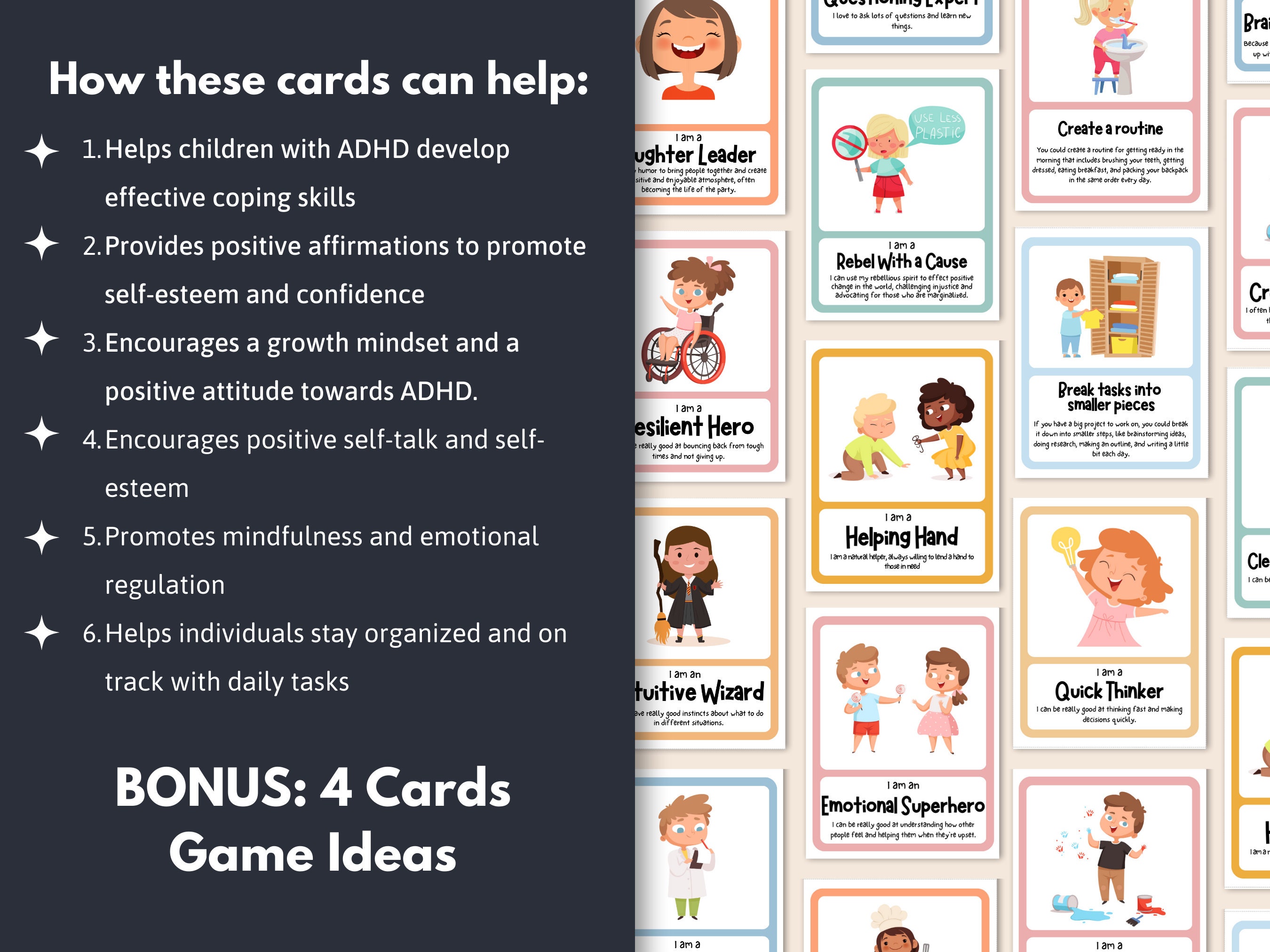ADHD Superpower Coping Skill Affirmation Flashcards, Executive ...