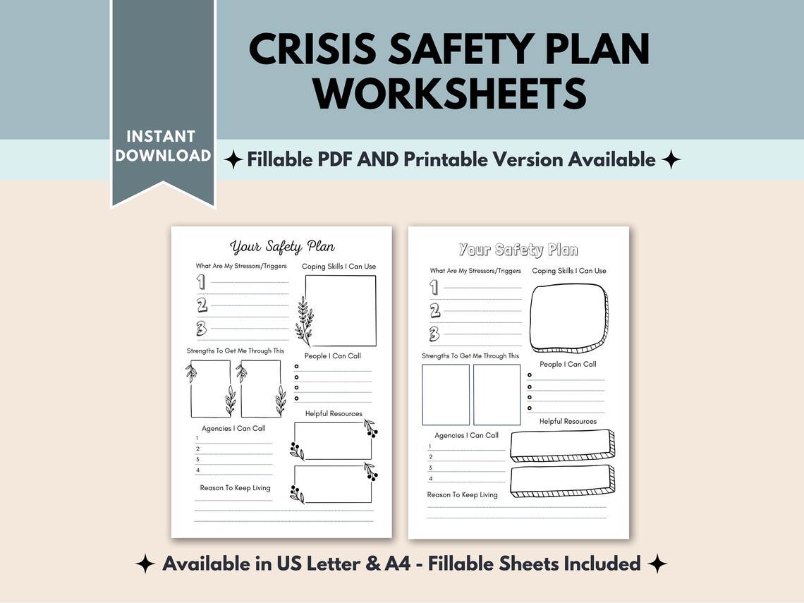 Crisis Safety Plan Counselling Worksheet Therapy Aid - Etsy