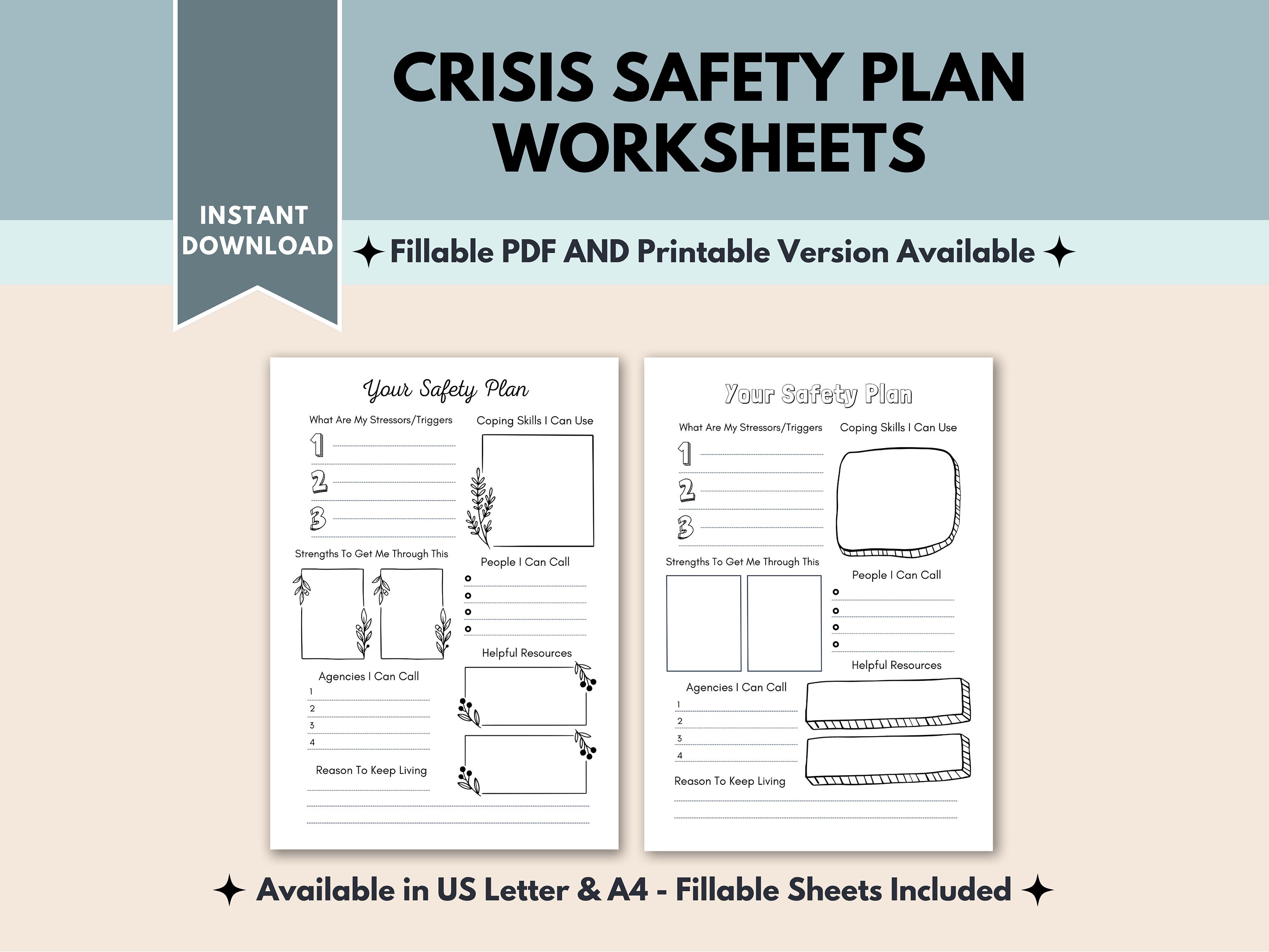 Crisis Safety Plan Counselling Worksheet Therapy Aid - Etsy