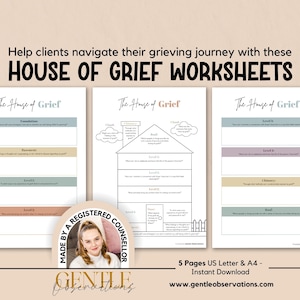 House of Grief Therapy Worksheets for Teens & Adults, Grief and Loss ...