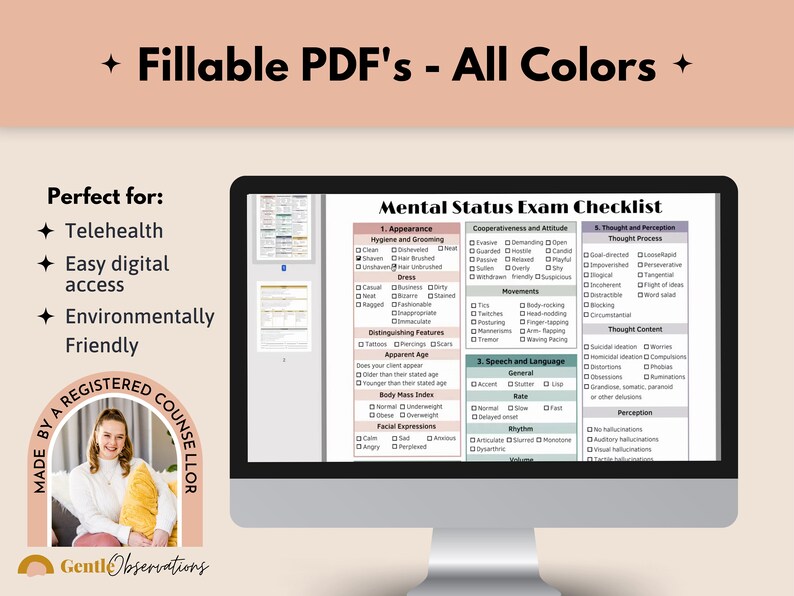 Mental Status Exam MSE Cheat Sheet Fillable Therapy Forms - Etsy