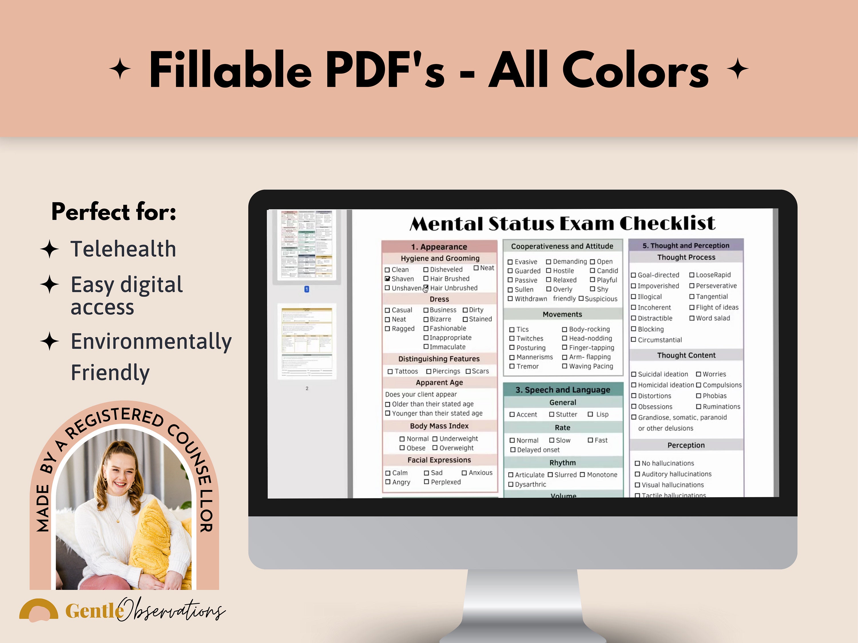 Mental Status Exam MSE Cheat Sheet Fillable Therapy Forms - Etsy