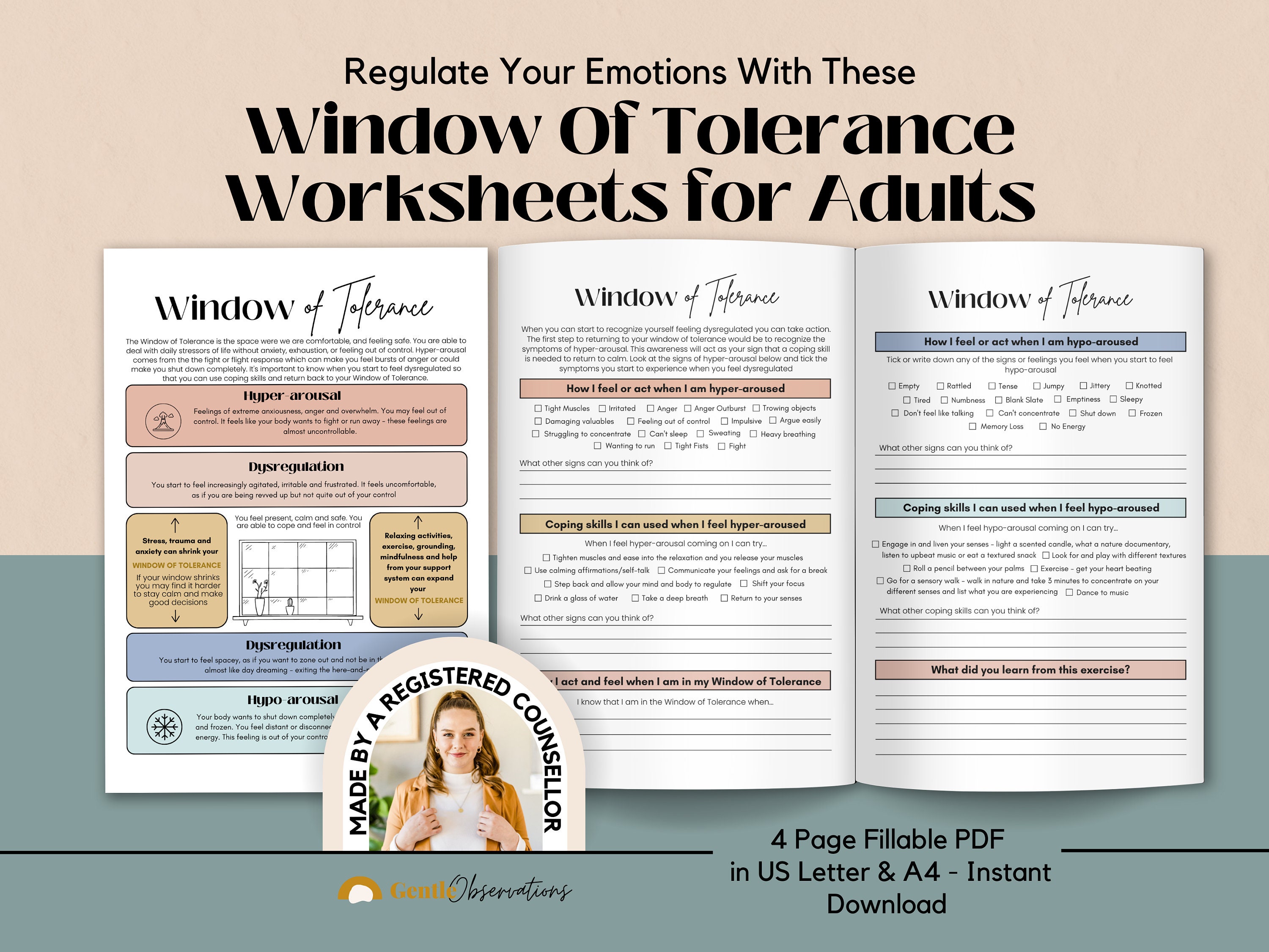 Window of Tolerance Adult Worksheets Trauma Therapy Arousal - Etsy ...