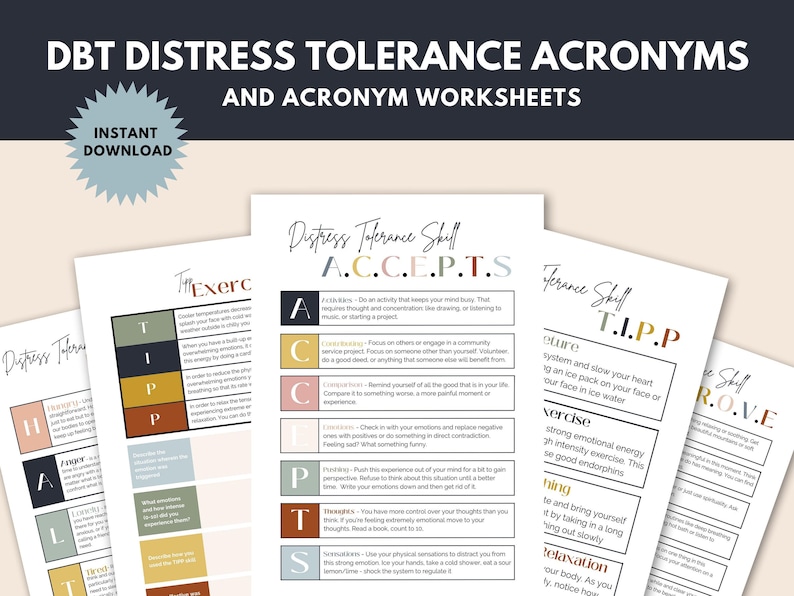 DBT Workbook, Distress Tolerance, DBT Journal, DBT Cheat Sheet, Therapy ...