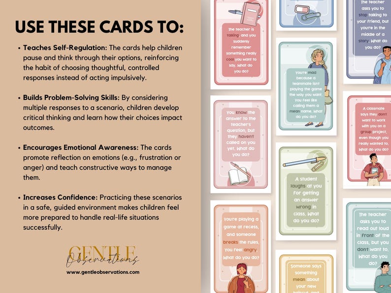 Impulse Control Scenario Cards, Social Skills, Emotional Regulation ...