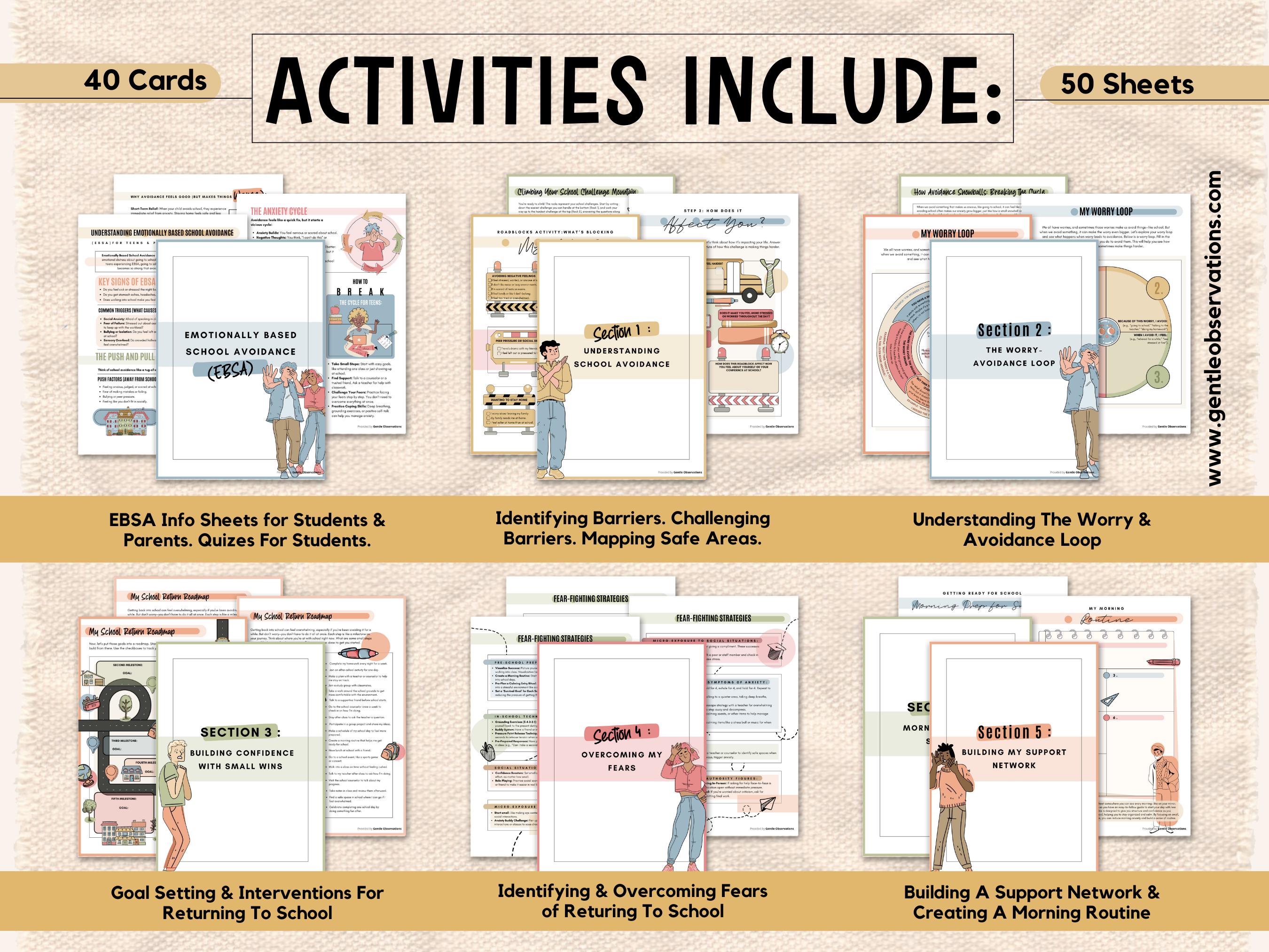 Emotionally Based School Avoidance Worksheets & Assessments, School ...