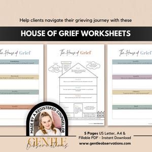 House of Grief Therapy Worksheets for Teens & Adults, Grief and Loss ...