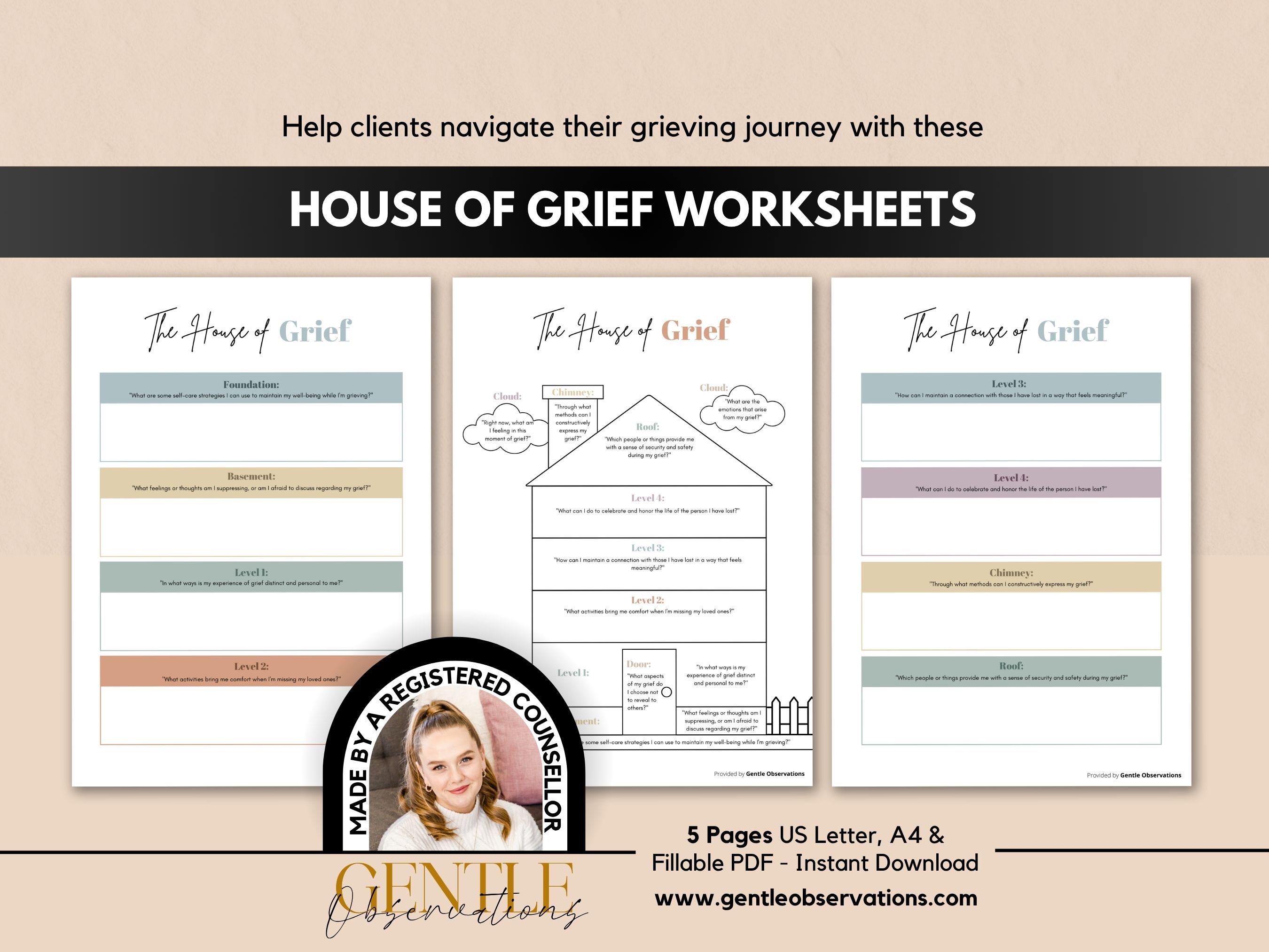 House of Grief Therapy Worksheets for Teens & Adults, Grief and Loss ...