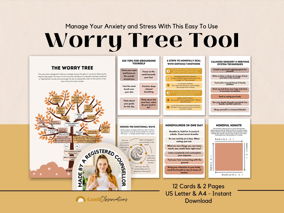 The Worry Tree Worksheets, GAD Anxiety Relief, Challenging Cognitive ...