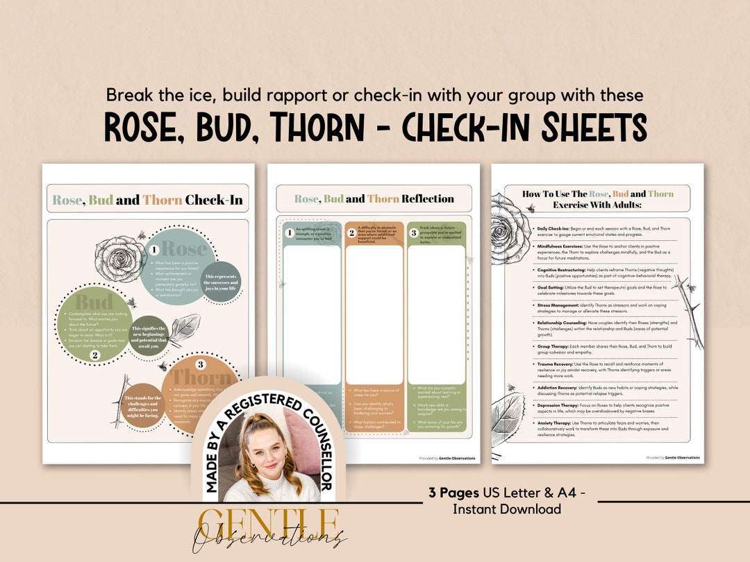 Rose Bud Thorn Ckeck-in Worksheets for Breaking the Ice, Couples ...