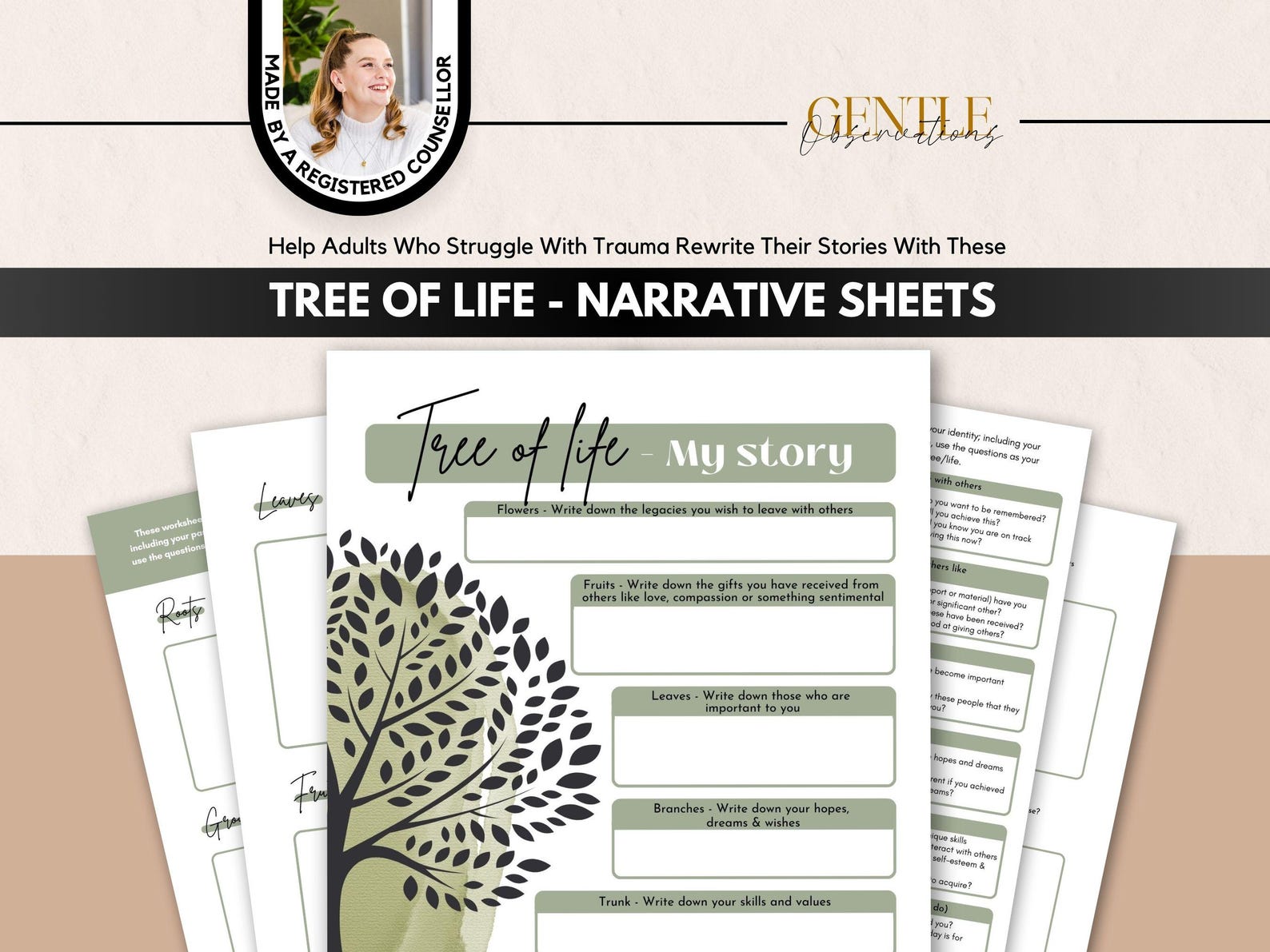 Narrative Therapy Tree of Life for Trauma PTSD Therapy Worksheets ...