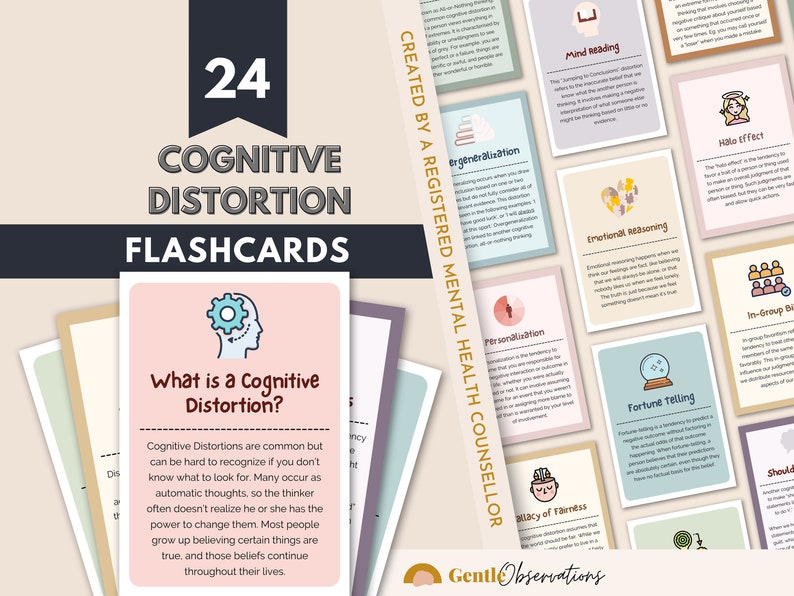 Cognitive Distortion Worksheets Thinking Errors Flashcards - Etsy