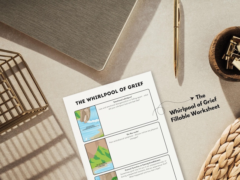 The Grief Whirlpool Worksheets, Stages of Grief, Grief and Loss Journal ...