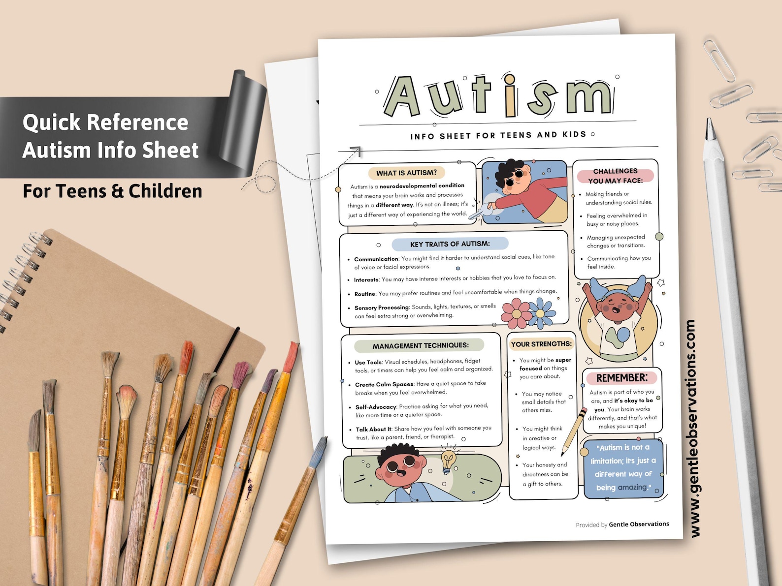 Autism Info Sheets for Kids & Teens, Psychoeducation Autism Worksheets ...