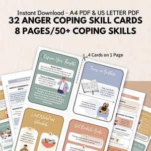 Anger Coping Skill Cards and Cheat Sheets, Anger Management for Teens ...