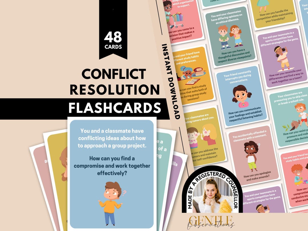 Conflict Resolution Flashcards for Kids Social Skills Development ...