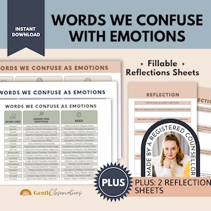 Identifying Feelings Chart, Words for My Feelings, Underlying Emotions ...
