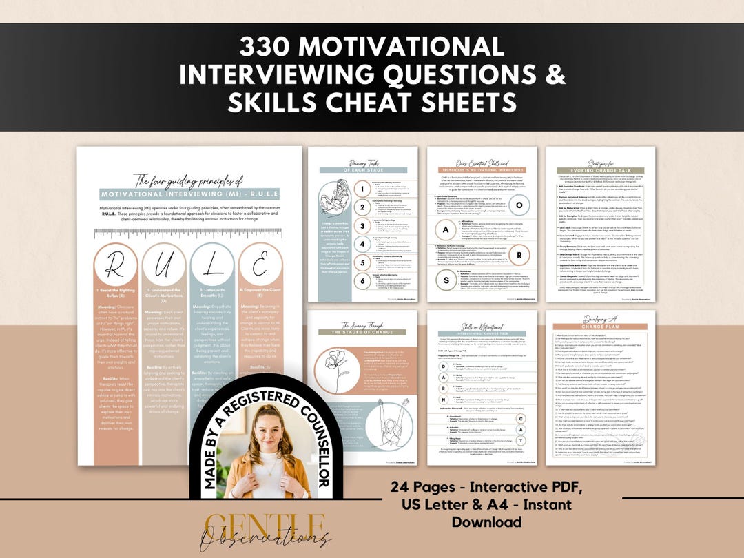 Motivational Interviewing Questions & Theory Cheat Sheets, Stages of ...