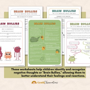 Brain Bullies CBT Worksheets for Kids, Automatic Negative Thoughts ...