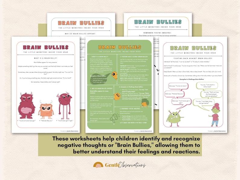 Brain Bullies CBT Worksheets for Kids Automatic Negative - Etsy UK