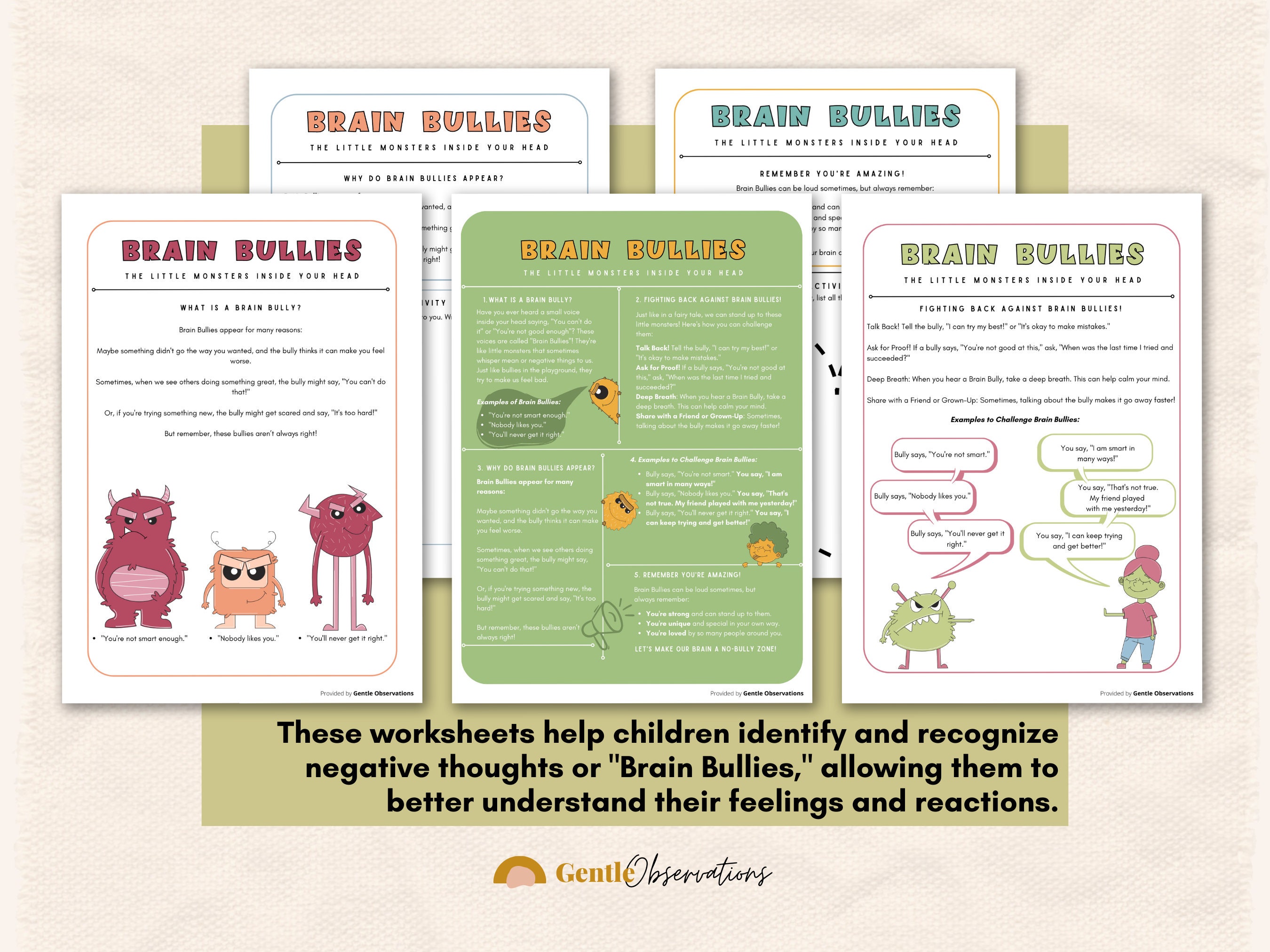 Brain Bullies CBT Worksheets for Kids Automatic Negative - Etsy