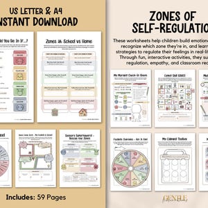 Zones of Regulation Worksheet Bundle, School Counseling Tool, Emotion ...