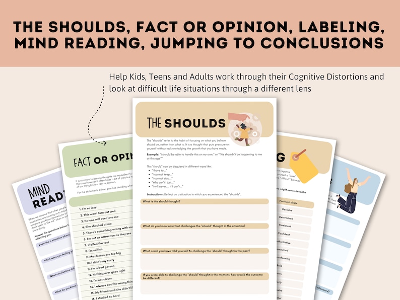 Cognitive Distortion Worksheets, Thinking Errors Flashcards, Unhelpful ...
