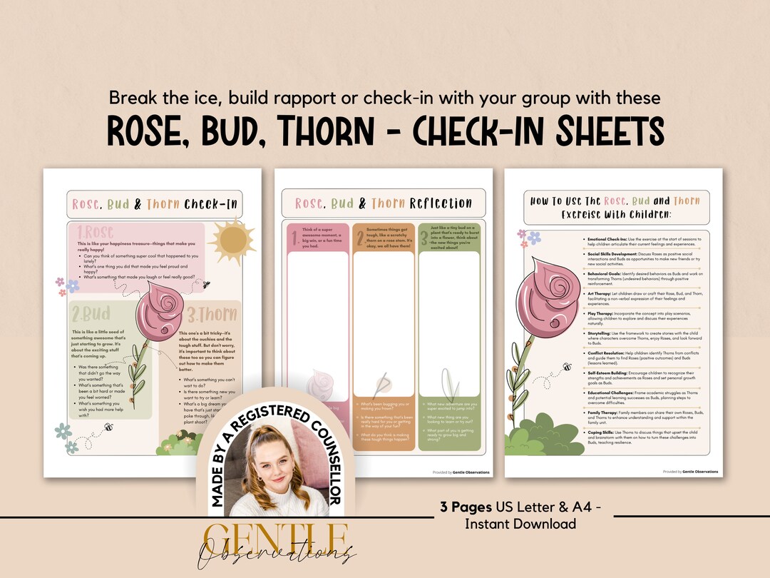 Rose Bud Thorn Ckeck-in Worksheets for Children - Break the Ice, Group ...