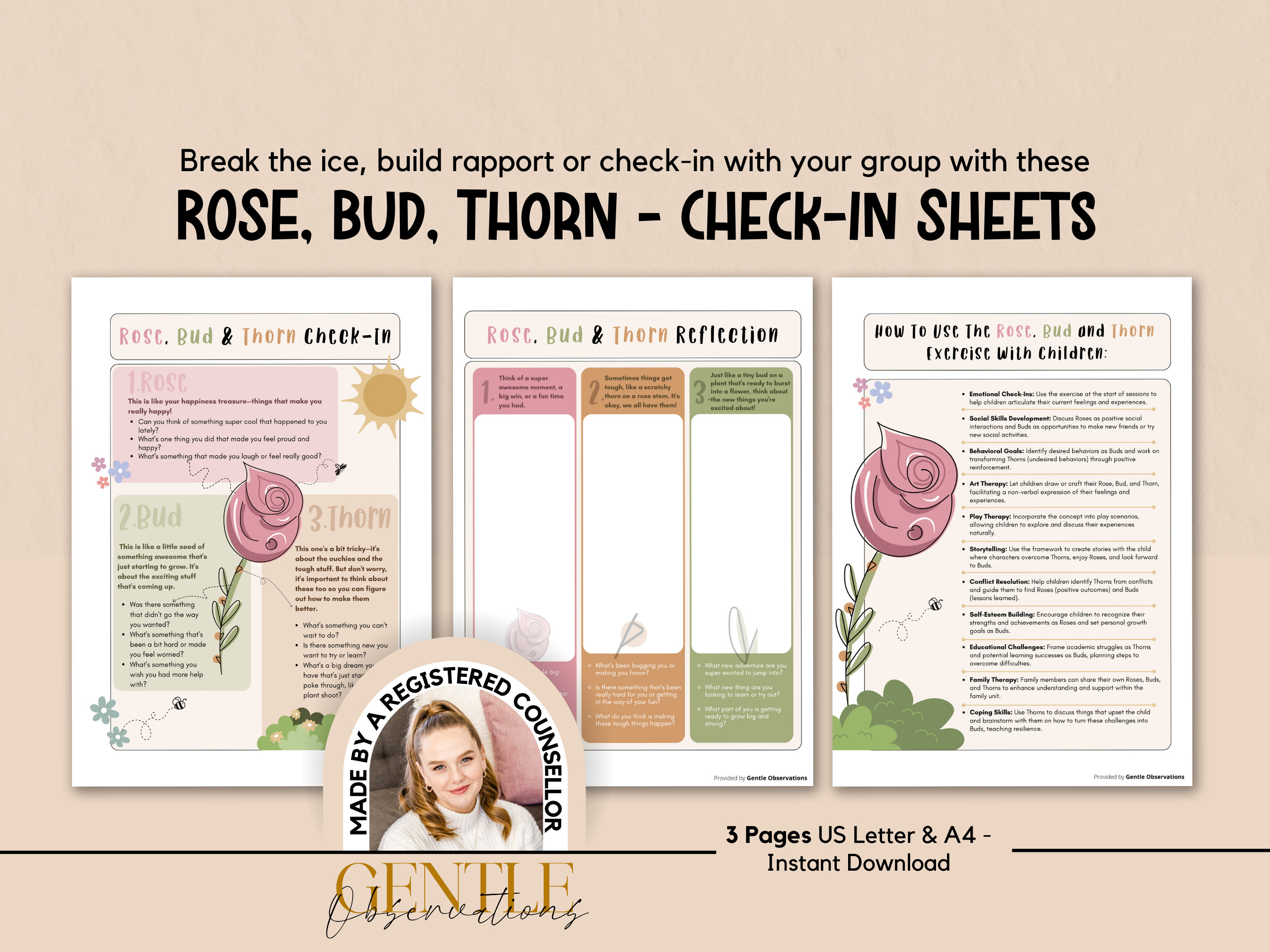 Rose Bud Thorn Ckeck-in Worksheets for Children Break the Ice, Group ...