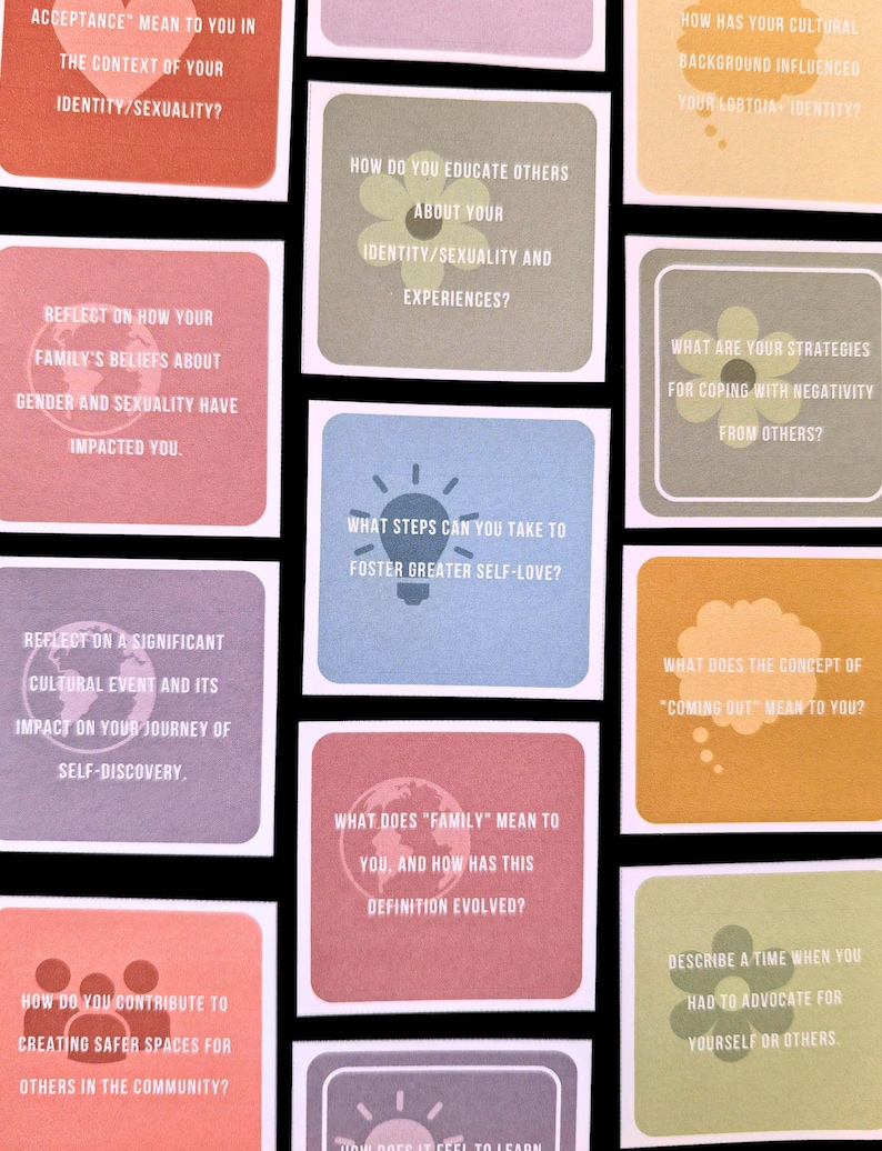 LGBTQ+ Journal Prompts, Group Therapy Discussion Cards, LGBTQ+ ...