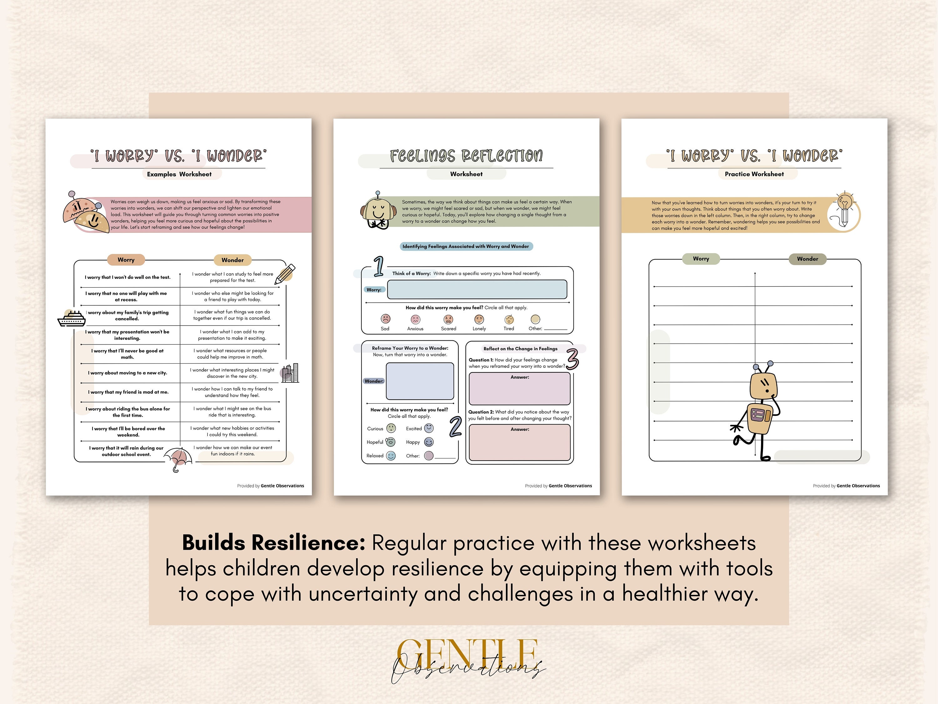 I Wonder Vs I Worry: Anxiety Worksheets for Kids, CBT Worksheets for ...