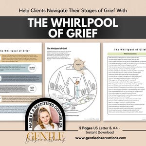 The Grief Whirlpool Worksheets, Stages of Grief, Grief and Loss Journal ...